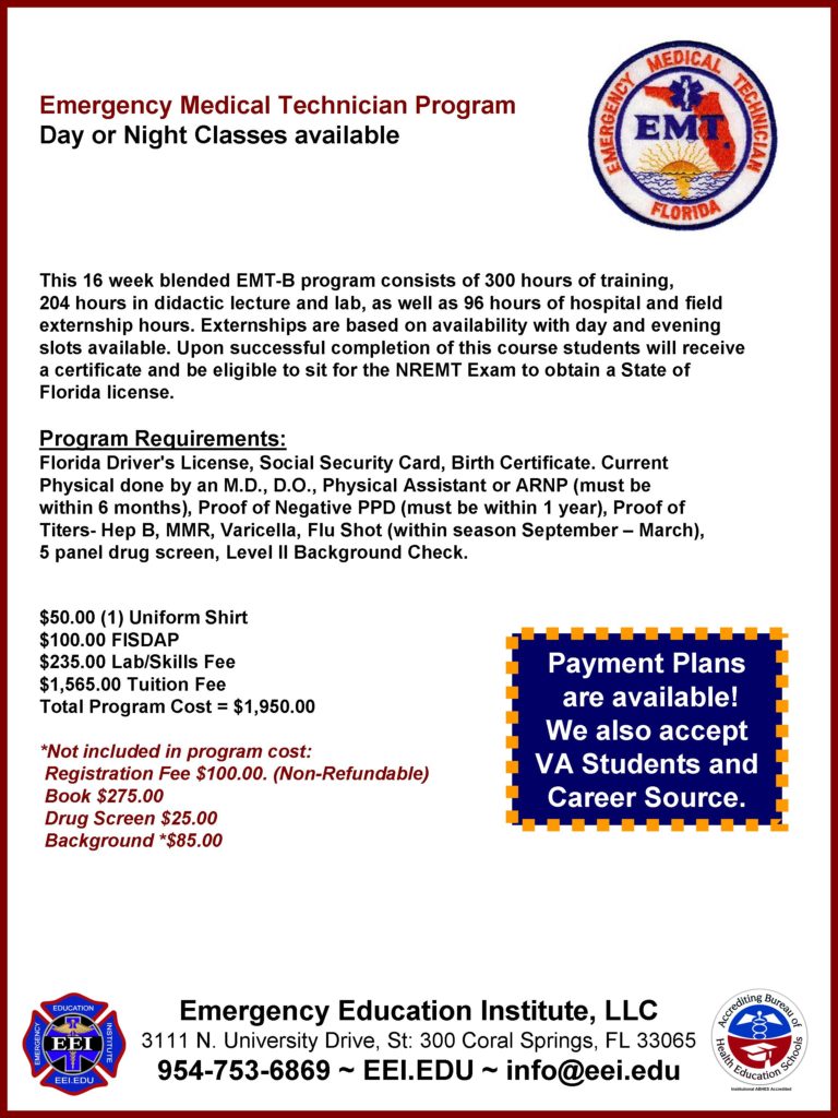 Florida EMT-B program with day & night classes. | eei